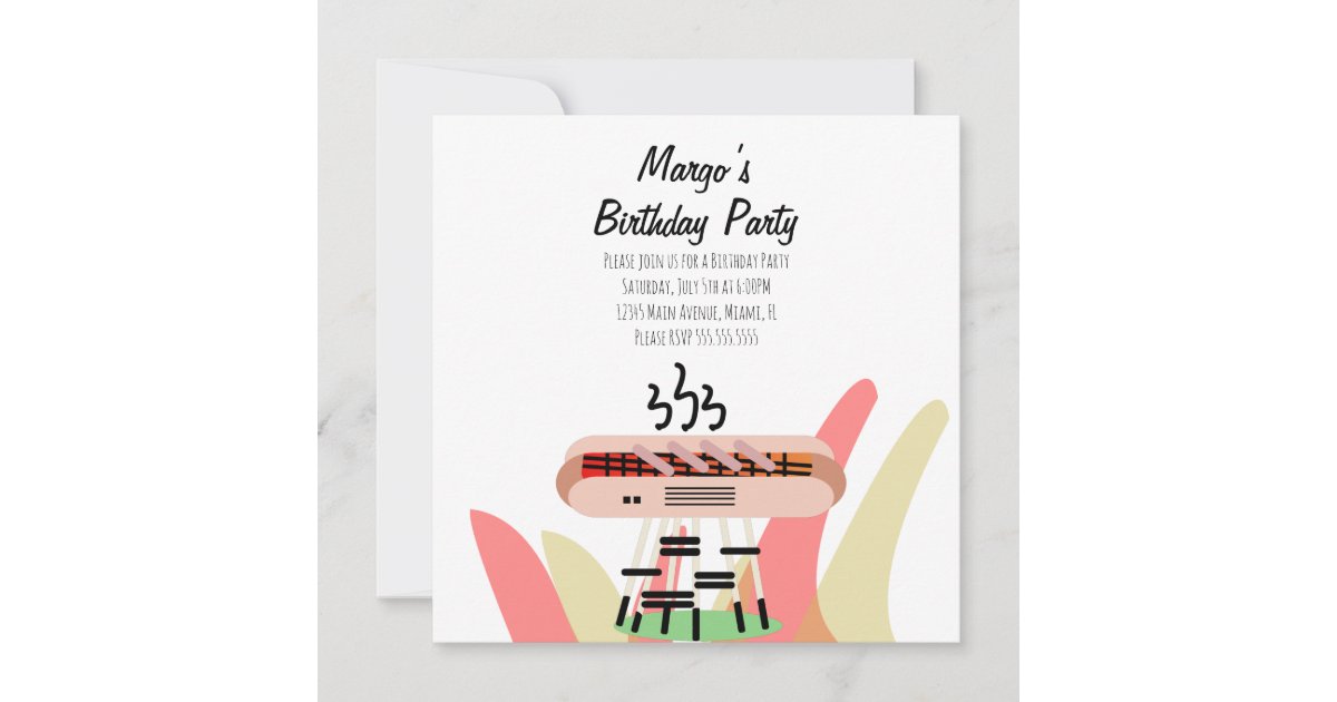 Retro Hot Dog Cookout Party Birthday Invitation | Zazzle