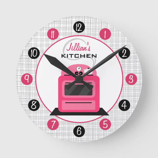 Retro Hot Pink Stove Personalized Kitchen Clock | Zazzle