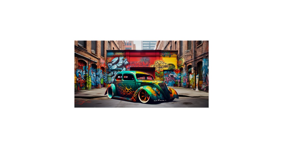 Retro Hot Rod Graffiti Urban Landscape Art Print | Zazzle