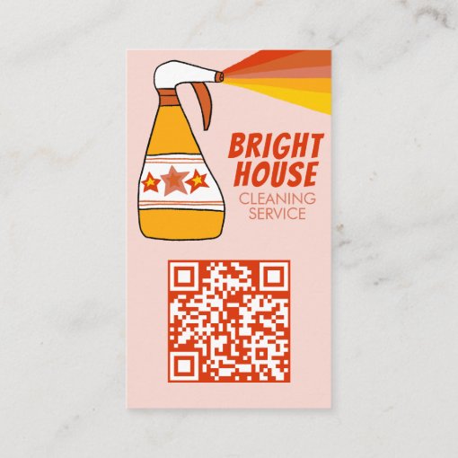 Retro House Cleaning Service Spray Bottle QR Code Business Card | Zazzle