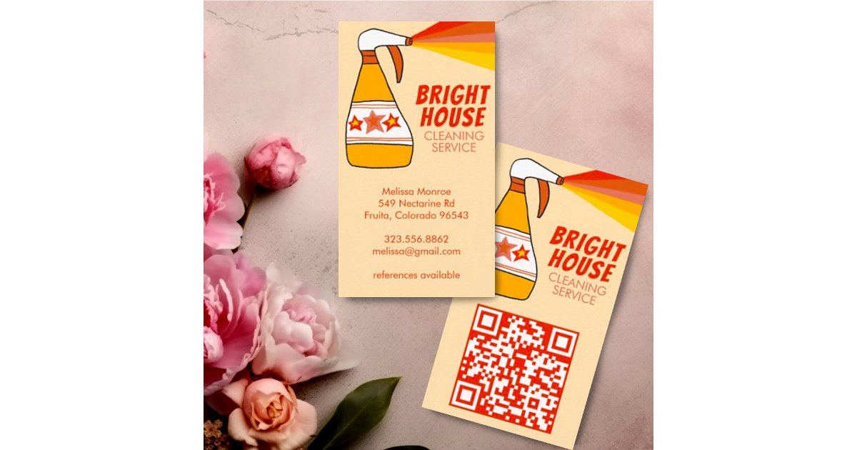 Retro House Cleaning Service Spray Bottle QR CODE Business Card | Zazzle