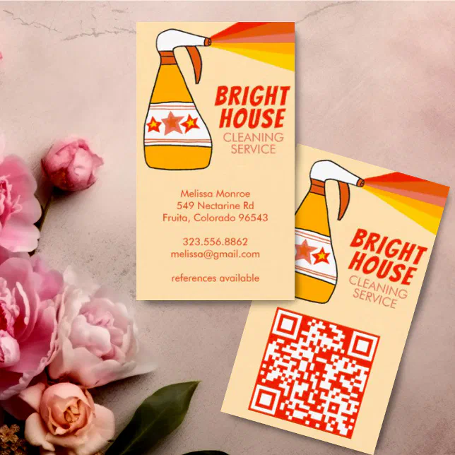 Retro House Cleaning Service Spray Bottle QR CODE Business Card | Zazzle