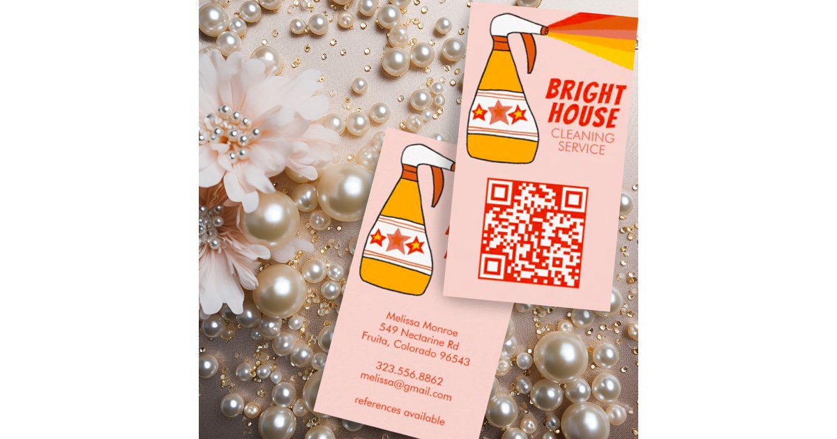 Retro House Cleaning Service Spray Bottle QR Code Business Card | Zazzle