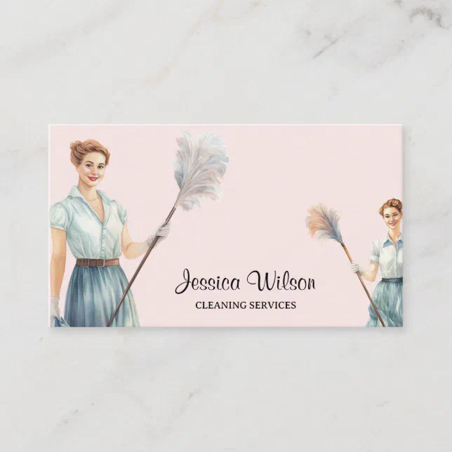 Retro House Cleaning Services Housekeeping Business Card | Zazzle