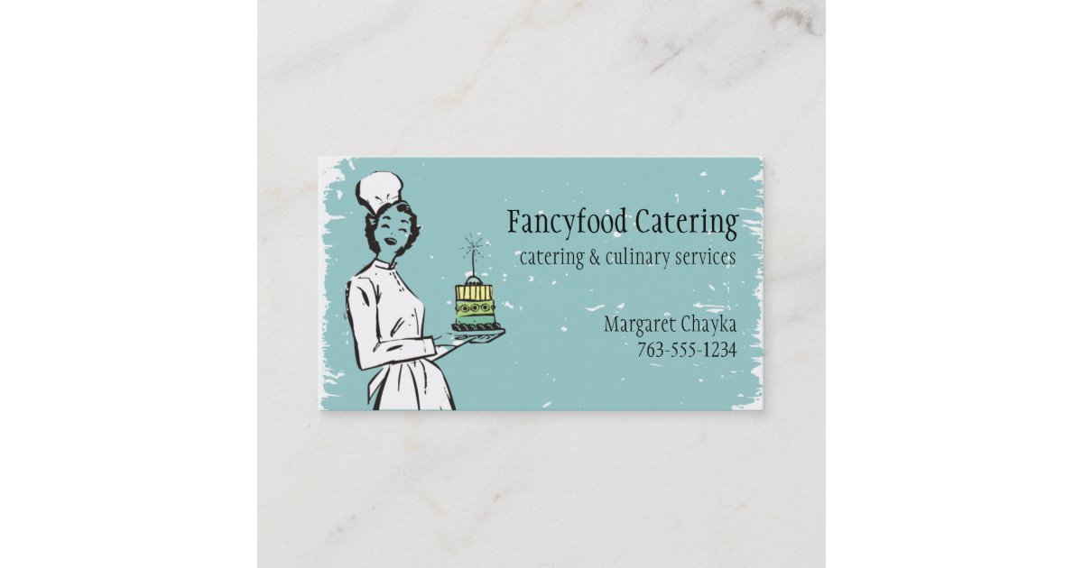 Retro housewife chef fancy gourmet catering business card | Zazzle