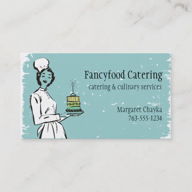 Retro housewife chef fancy gourmet catering business card | Zazzle