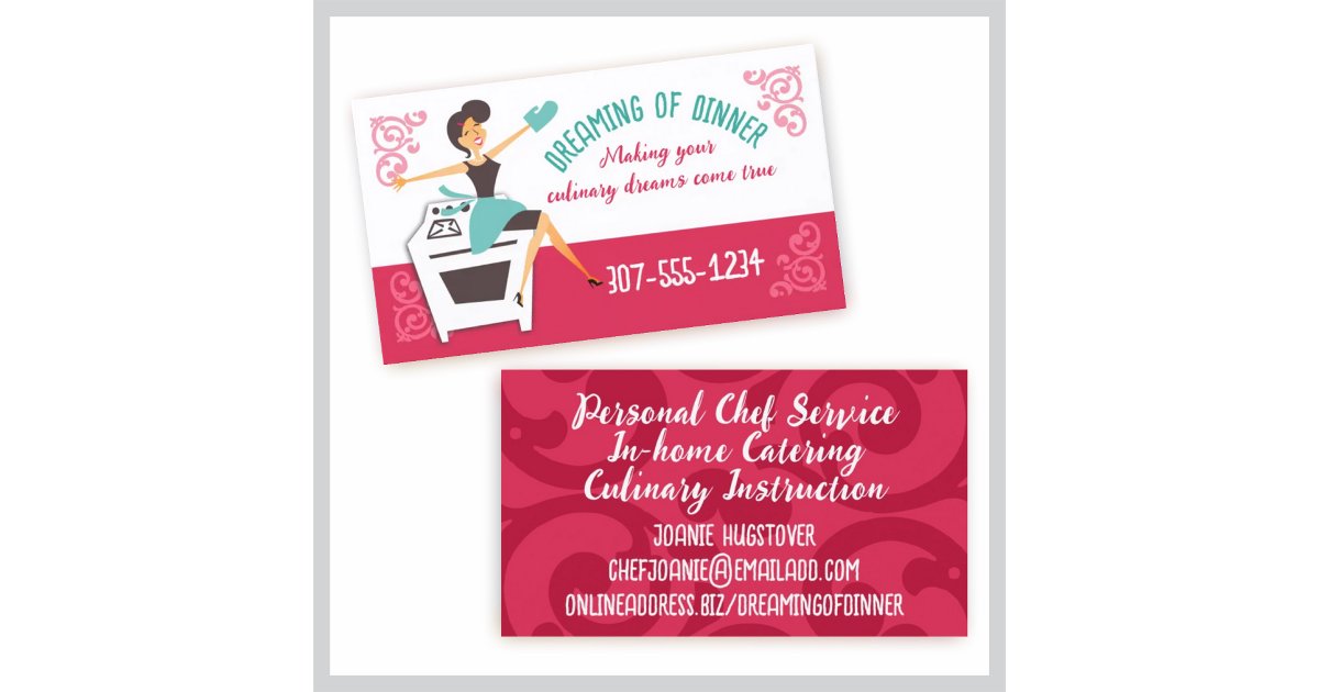 Retro housewife culinary, chef, catering biz cards | Zazzle