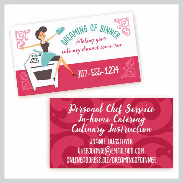Retro housewife culinary, chef, catering biz cards | Zazzle