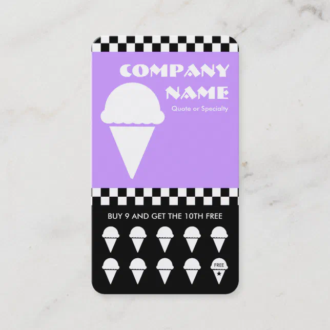 retro ice cream checkers punchcard loyalty card | Zazzle