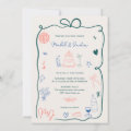 Retro initials ribbon illustrated photo wedding invitation | Zazzle