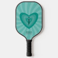 Retro Inspired Groovy Cyan Personal Monogram Pickleball Paddle | Zazzle