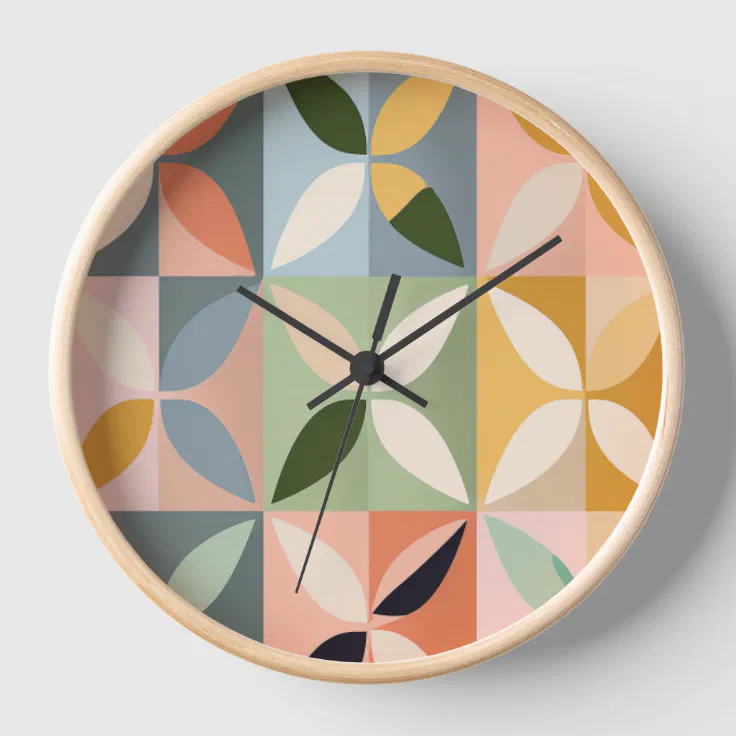 Retro-inspired Hawaiian quilt wall clock | Zazzle