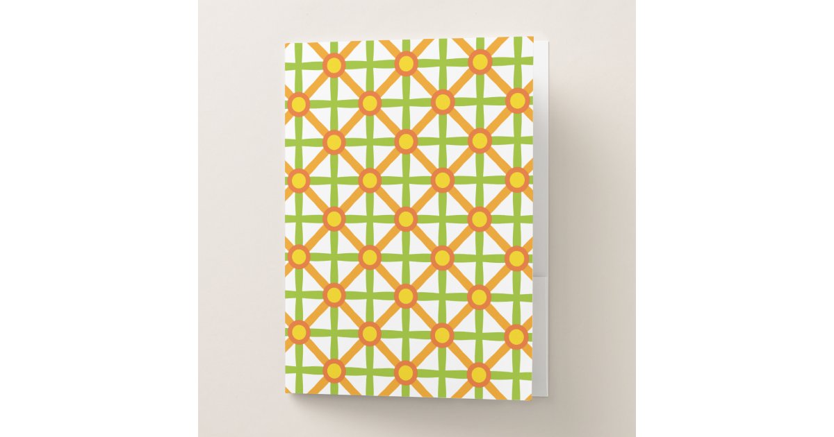 Retro Inspired Orange Green & Yellow Pattern Pocket Folder | Zazzle