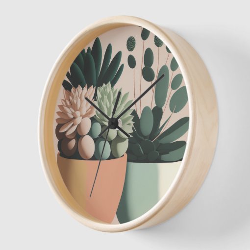 Retro-inspired succulent wall clock | Zazzle