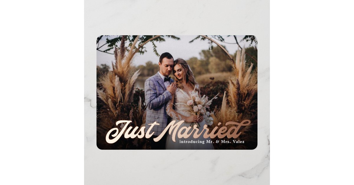 Retro Just Married Announcement Real Foil Headline | Zazzle
