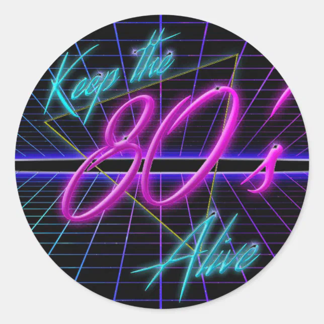 Retro Keep the 80's Alive Pink & Purple Neon Classic Round Sticker | Zazzle