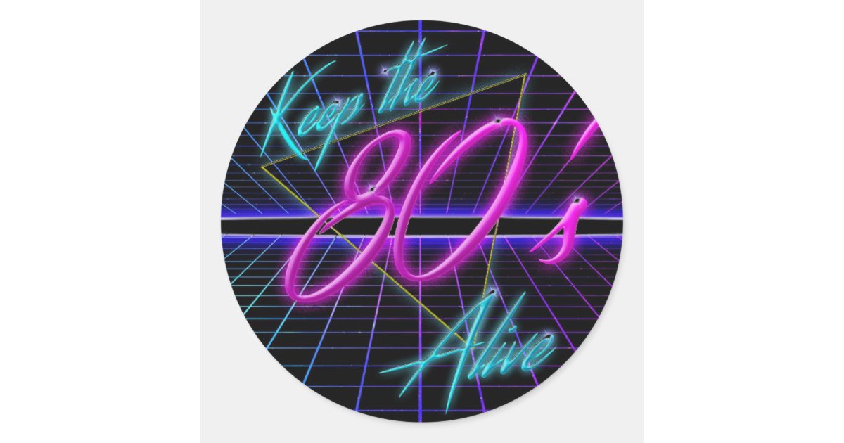 Retro Keep the 80's Alive Pink & Purple Neon Classic Round Sticker | Zazzle