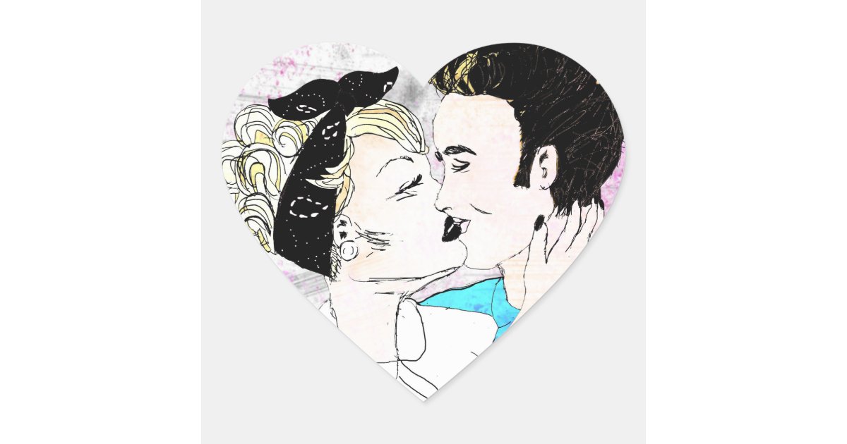 Retro Kissing Couple Heart Sticker | Zazzle
