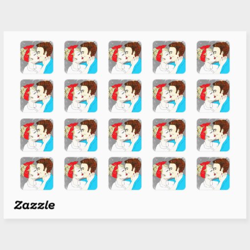 Retro Kissing Couple Square Sticker | Zazzle