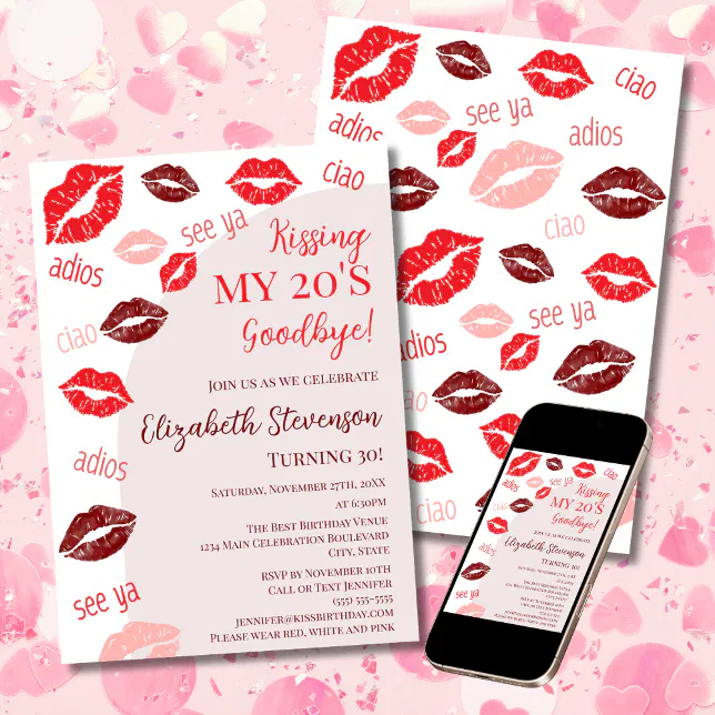 Retro Kissing My 20's Goodbye 30th Birthday Party Invitation | Zazzle