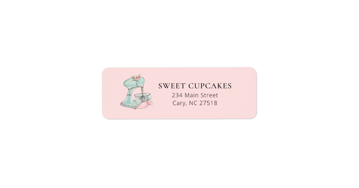 Retro kitchen mixer pink bakery label | Zazzle
