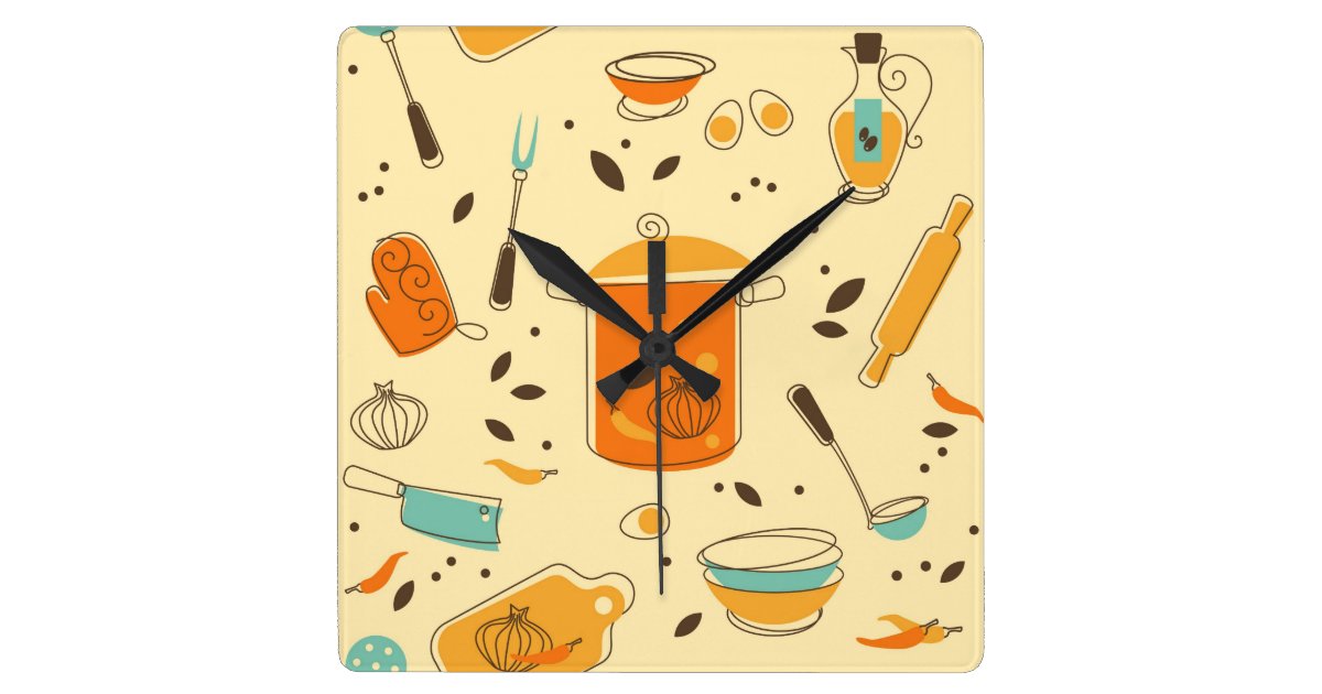 Retro Kitchen Square Wall Clock | Zazzle