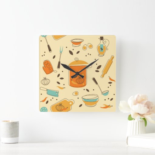 Retro Kitchen Square Wall Clock | Zazzle