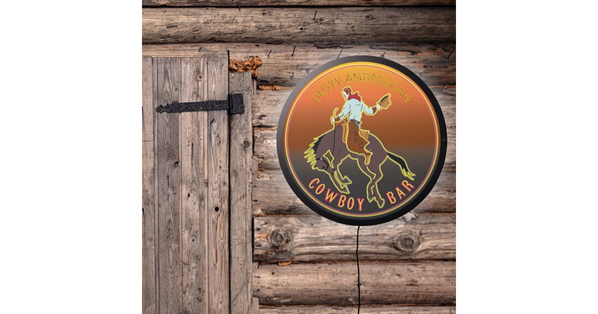 Retro Kitsch 1950s Neon Look Western Cowboy LED Sign | Zazzle