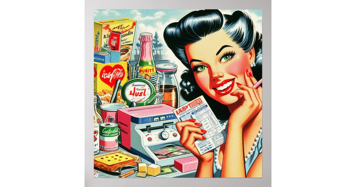 Retro Kitsch Beautiful Vintage Girl Poster | Zazzle
