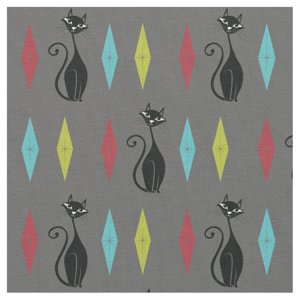 Mod Meow Retro Color Block Cats Fabric | Zazzle.com