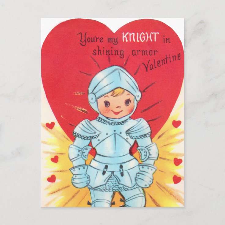 Retro Knight Valentine Holiday Postcard | Zazzle