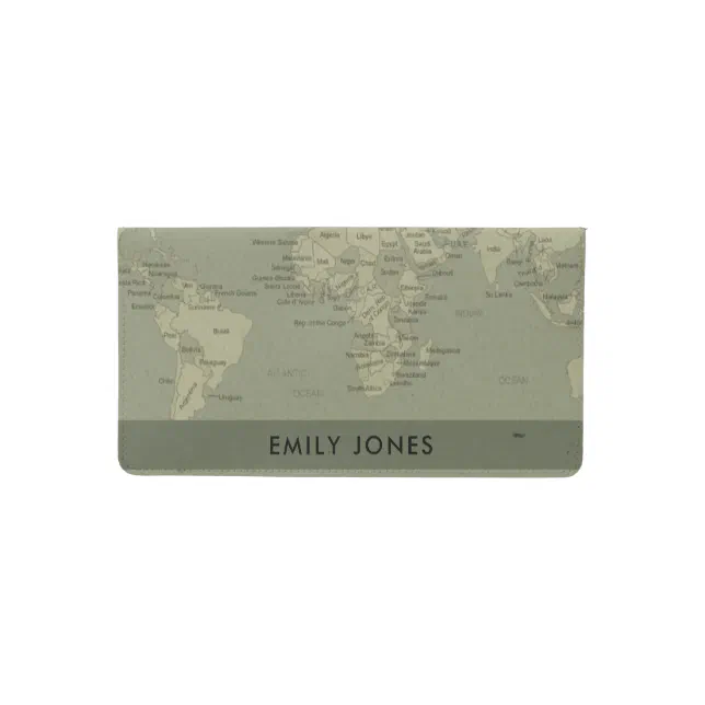 RETRO KRAFT GREY VINTAGE WORLD MAP PERSONALIZED CHECKBOOK COVER | Zazzle