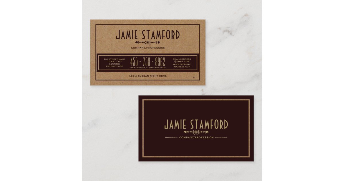 Retro Kraft Paper Effect, Vintage Style Business Card | Zazzle