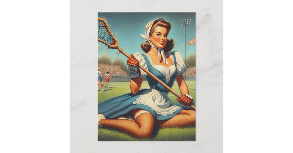 Retro Lacrosse Girl Postcard | Zazzle