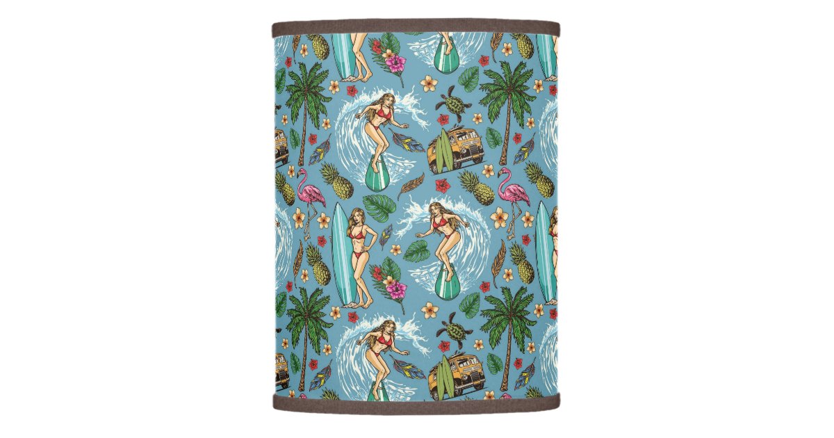 Retro lady surfer pattern lamp shade | Zazzle
