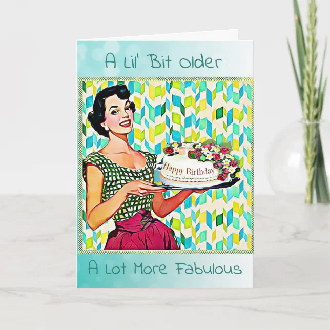 Retro Lady Vintage Cake Birthday Card | Zazzle