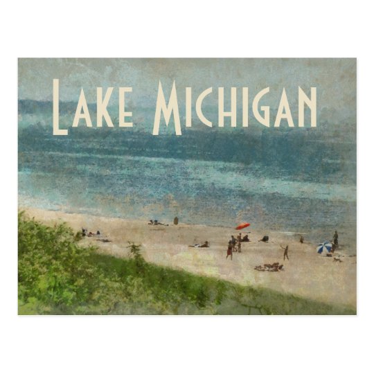 Retro Lake Michigan Shoreline Beach Postcard | Zazzle.com
