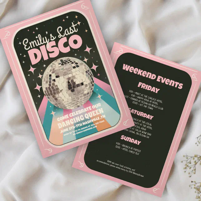 Retro Last Disco Bachelorette Weekend Invitation | Zazzle