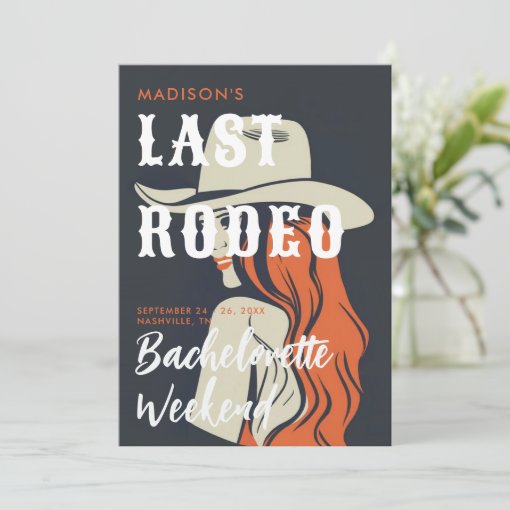Retro Last Rodeo Ink Black Itinerary Bachelorette Invitation | Zazzle