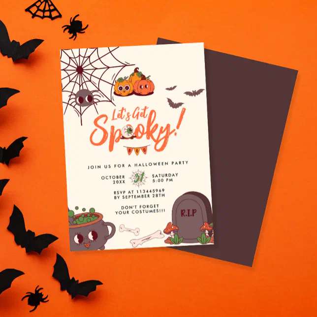Retro Let's Get Spooky Halloween Party Invitation | Zazzle