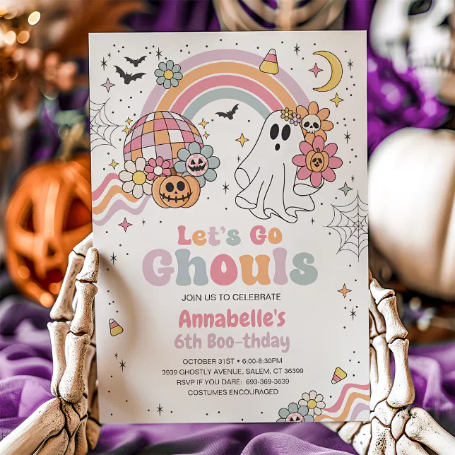 Retro Let's Go Ghouls Halloween Birthday Invitation | Zazzle