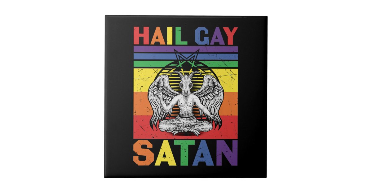 Retro LGBT Rainbow Flag Hail Gay Satan LGBT Goth G Ceramic Tile | Zazzle