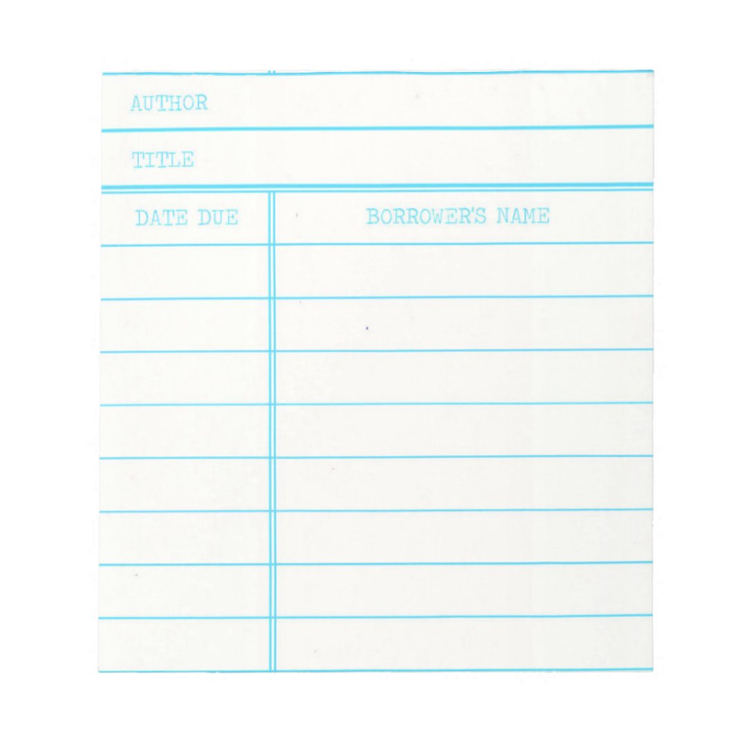 Retro Library Book Date Due Card Notepad | Zazzle