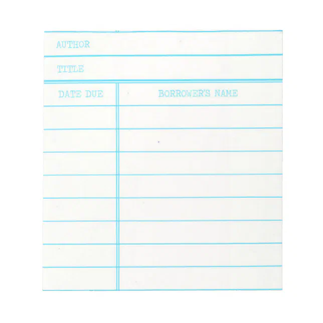 Retro Library Book Date Due Card Notepad | Zazzle