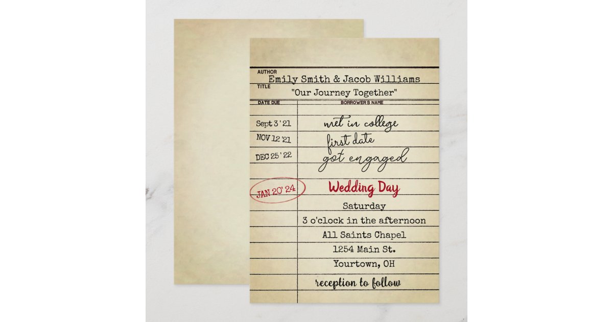 Retro Library Card Wedding Invite | Zazzle