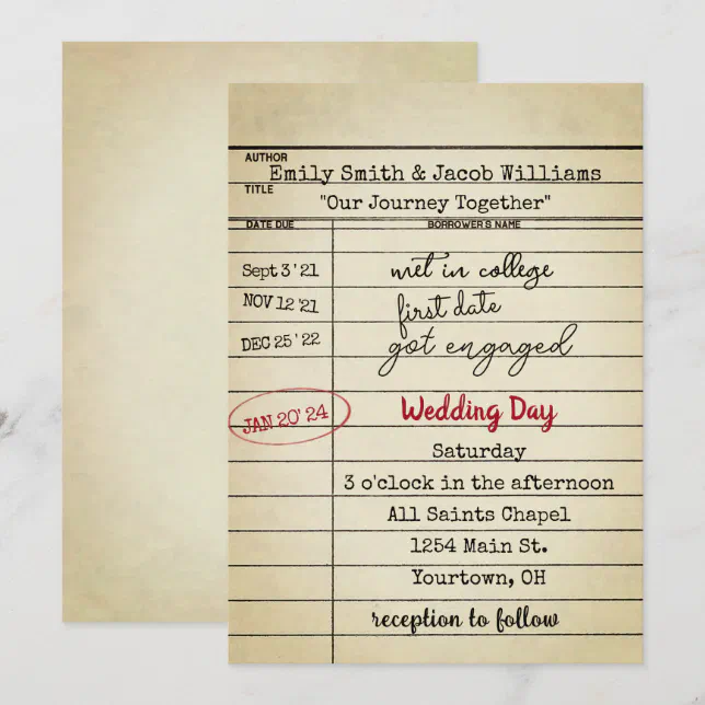 Retro Library Card Wedding Invite | Zazzle