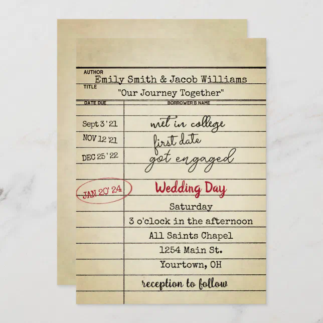 Retro Library Card Wedding Invite | Zazzle