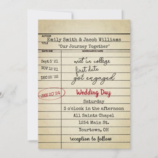 Retro Library Card Wedding Invite | Zazzle