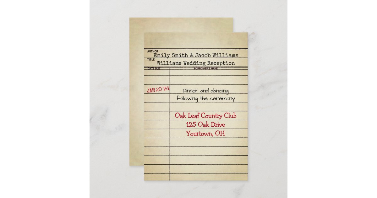 Retro Library Card Wedding Reception | Zazzle