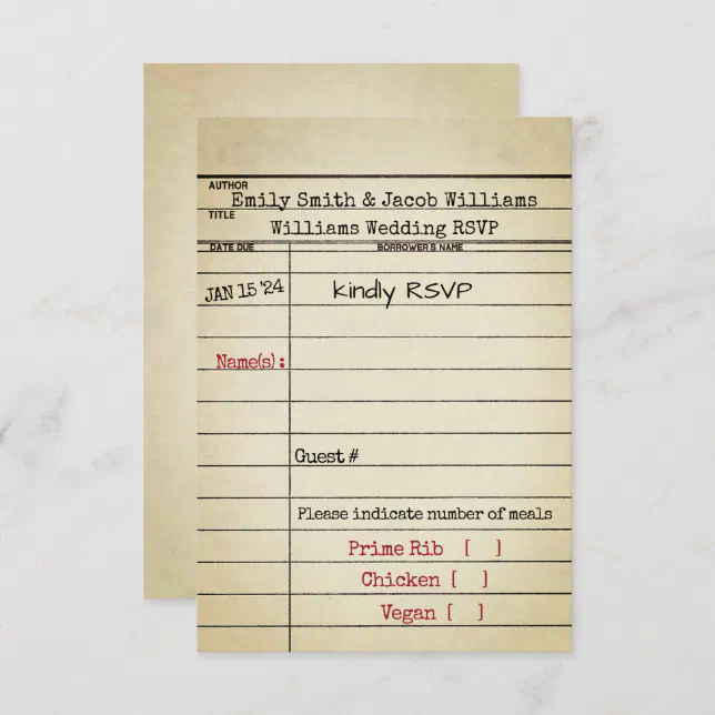 Retro Library Card Wedding RSVP | Zazzle